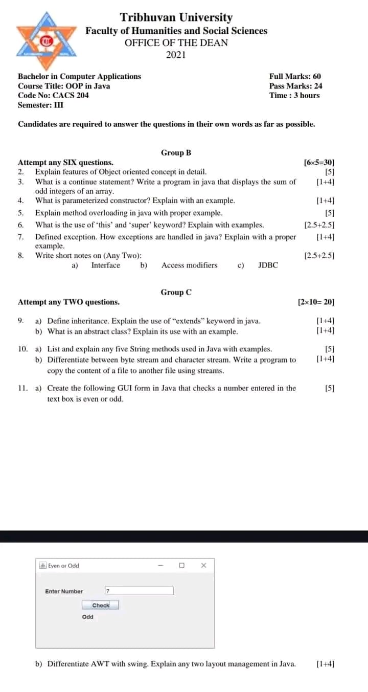 BCA Third Semester OOP in Java Old Questions - BCA Nepal